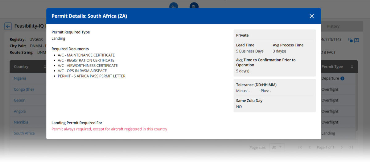 Overflight & Landing Permit Requirements in Feasibility-IQ