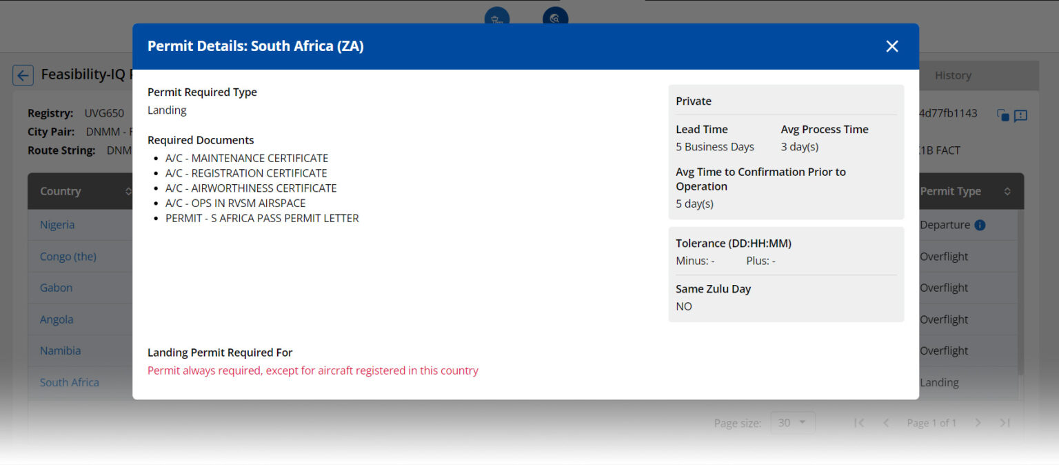 Overflight & Landing Permit Requirements in Feasibility-IQ